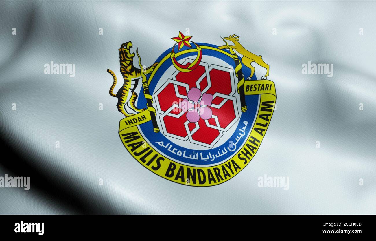 3D Illustration of a waving Malaysia city Council flag of Shah Alam ...