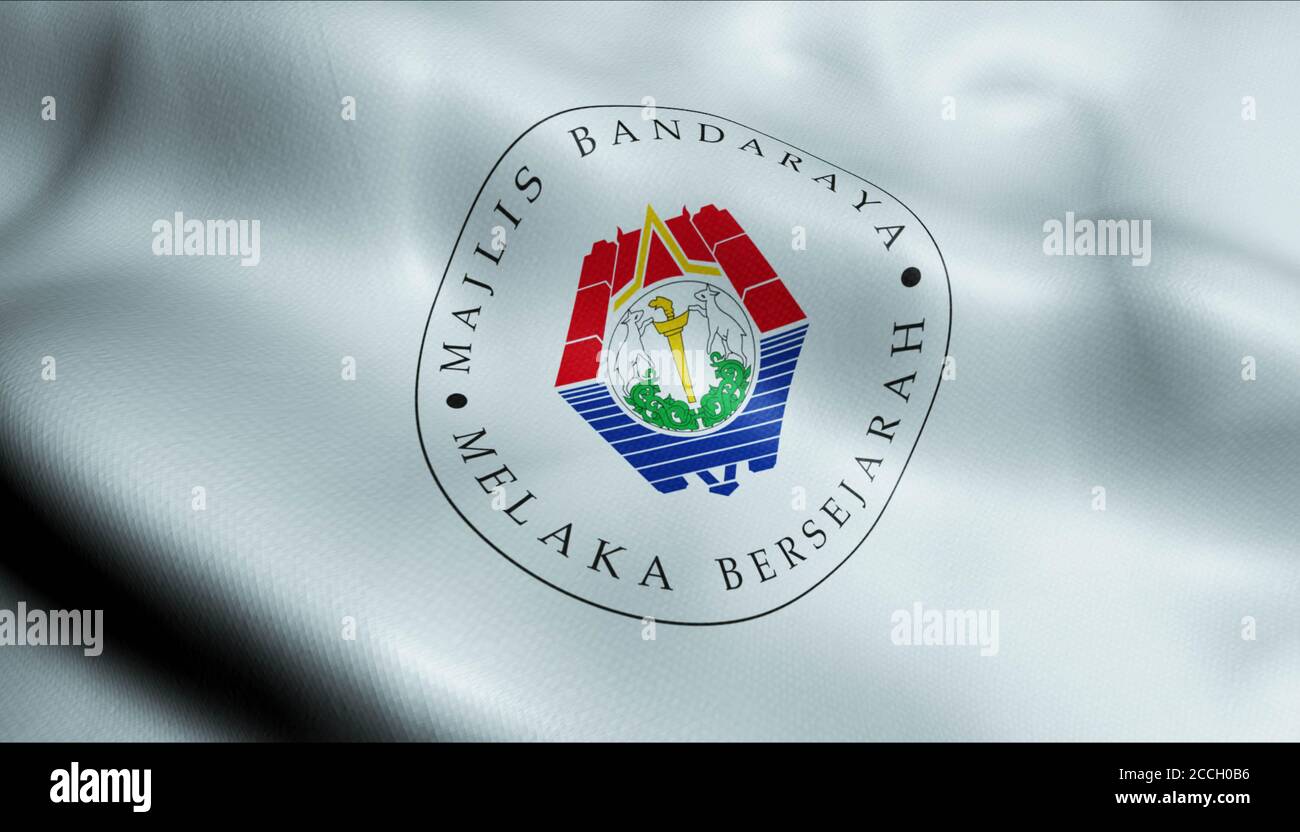 3D Illustration of a waving Malaysia city Council flag of Melaka Stock ...