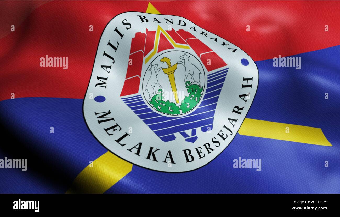 3D Illustration of a waving Malaysia city flag of Malacca Stock Photo ...