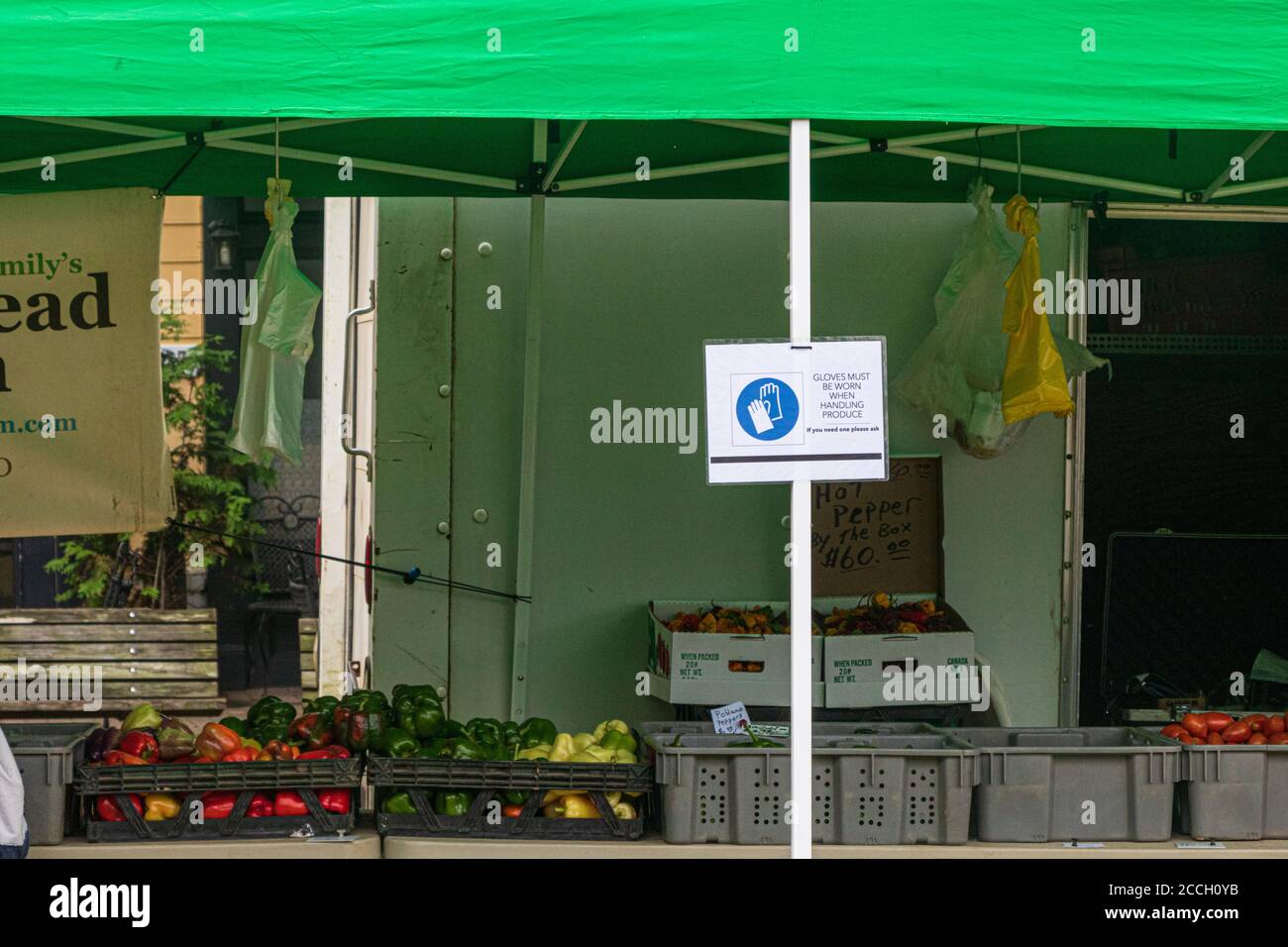 Farmers Market Social Distancing Signs Stock Photo - Alamy
