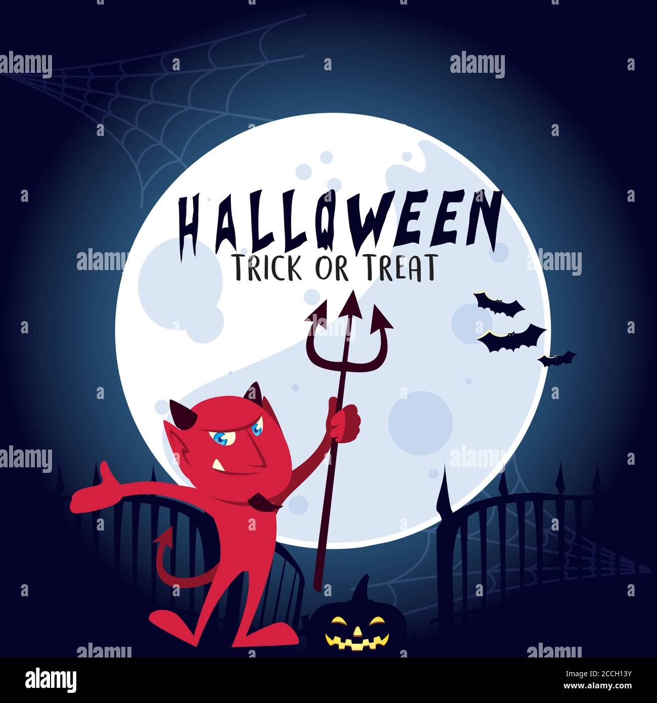 Halloween devil cartoon at night design, Holiday and scary theme Vector ...