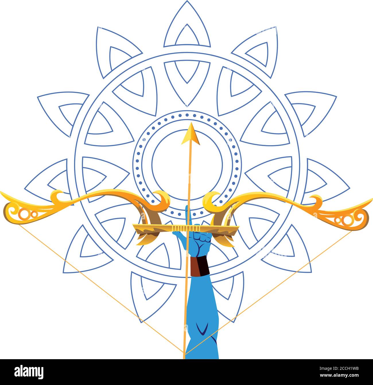 lord ram arm with bow and arrow and blue mandala design, Happy dussehra ...