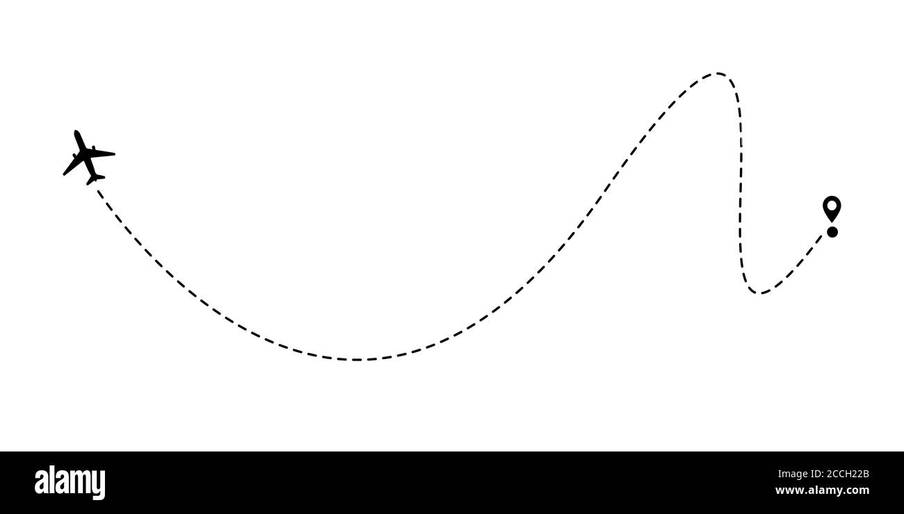 Airplane line path vector icon of air plane flight route with start ...