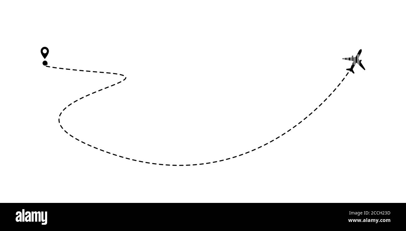 Airplane line path vector icon of air plane flight route with start ...
