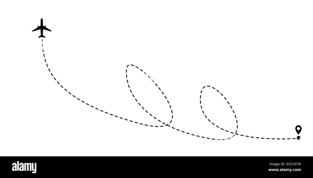 Airplane line path vector icon of air plane flight route with start ...