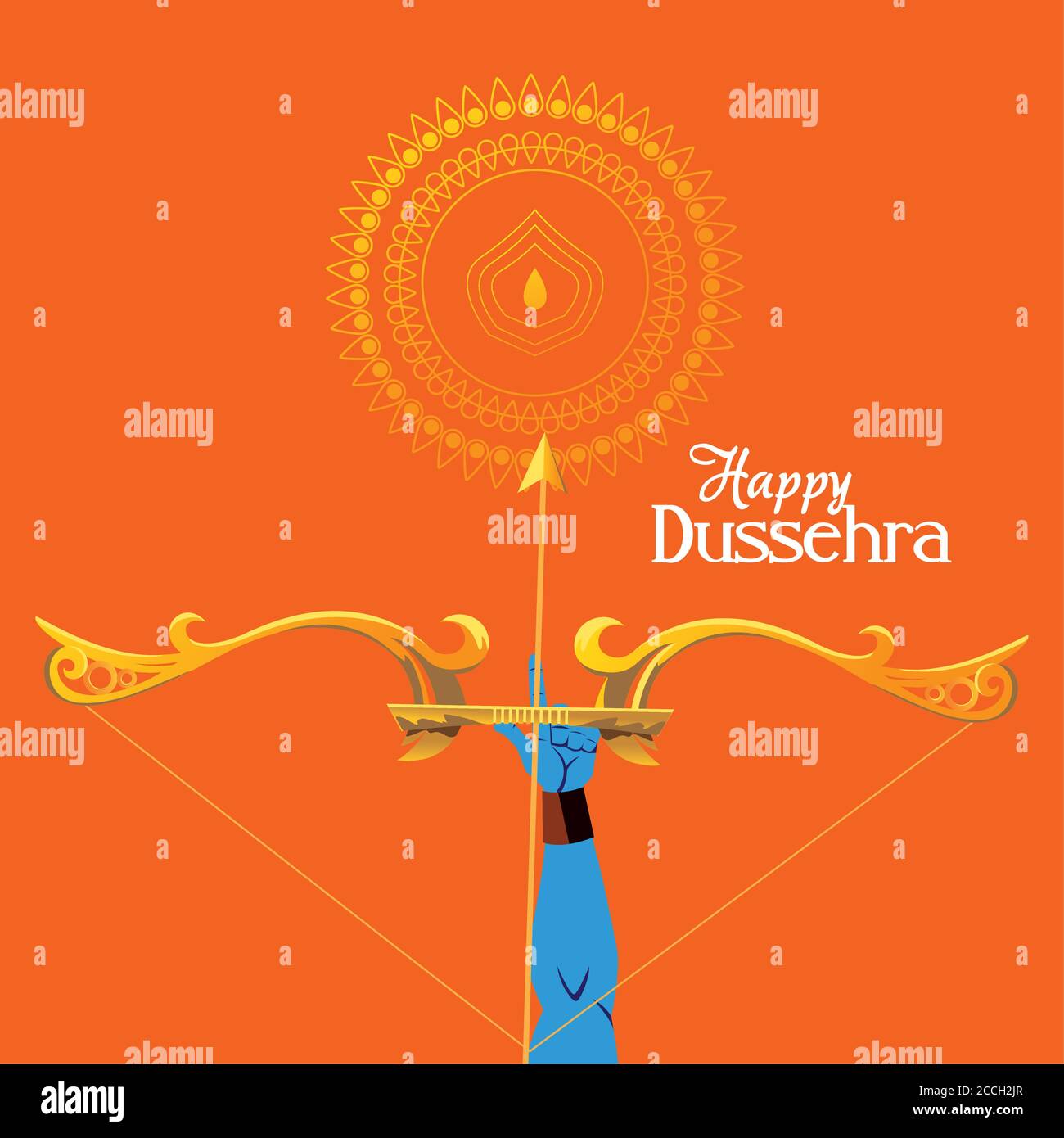 lord ram arm with bow and arrow and gold mandala design, Happy dussehra ...