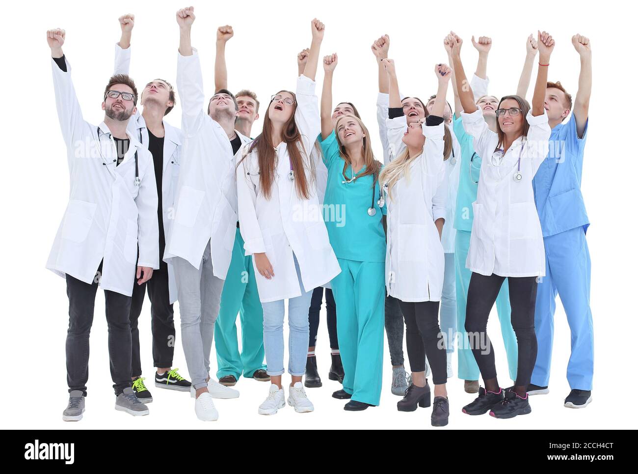 top view. a group of smiling doctors pointing at you Stock Photo - Alamy