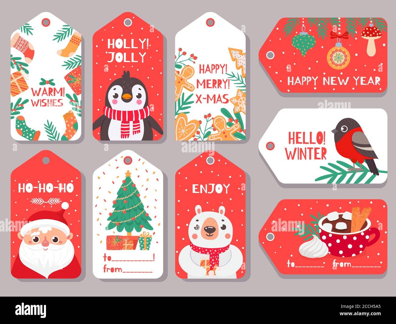 Christmas tag. Winter holiday xmas gift labels with cute characters ...