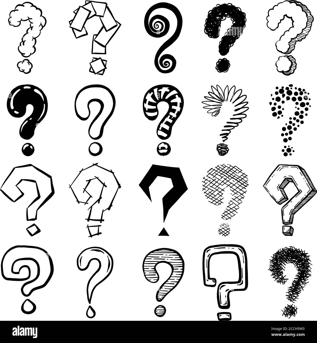 Sketch Question Mark Hand Drawn Black Interrogation Marks Ask Exam