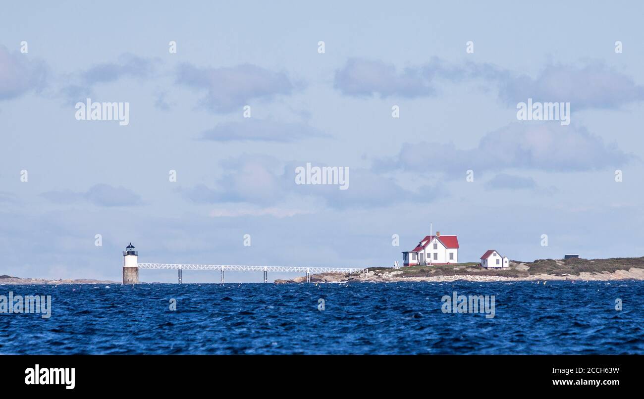 Ram Island Lighthouse, located on rocky Ram Island, off the eastern ...