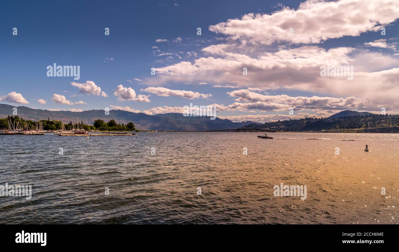 Sunset over Okanagan Lake at the waterfront of City Park in Kelowna ...