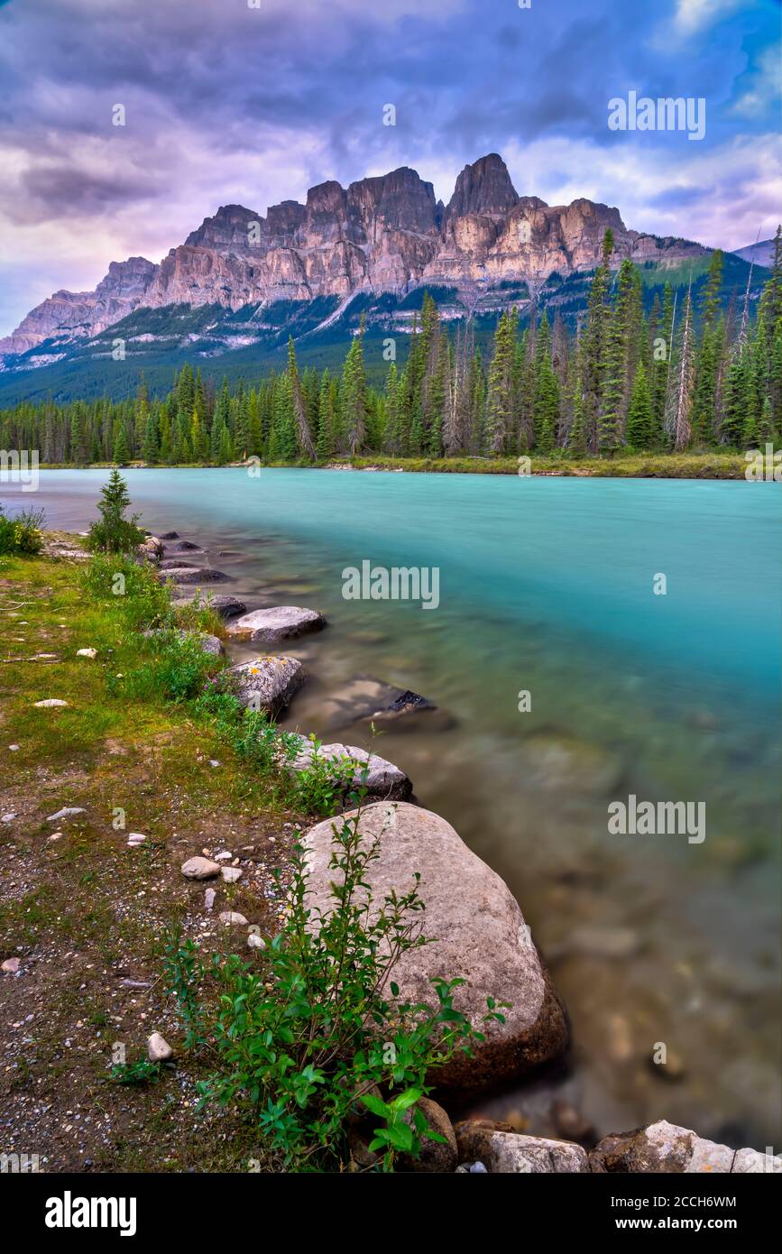 Castle Mountain and the Bow River in Banff National Park, Alberta ...