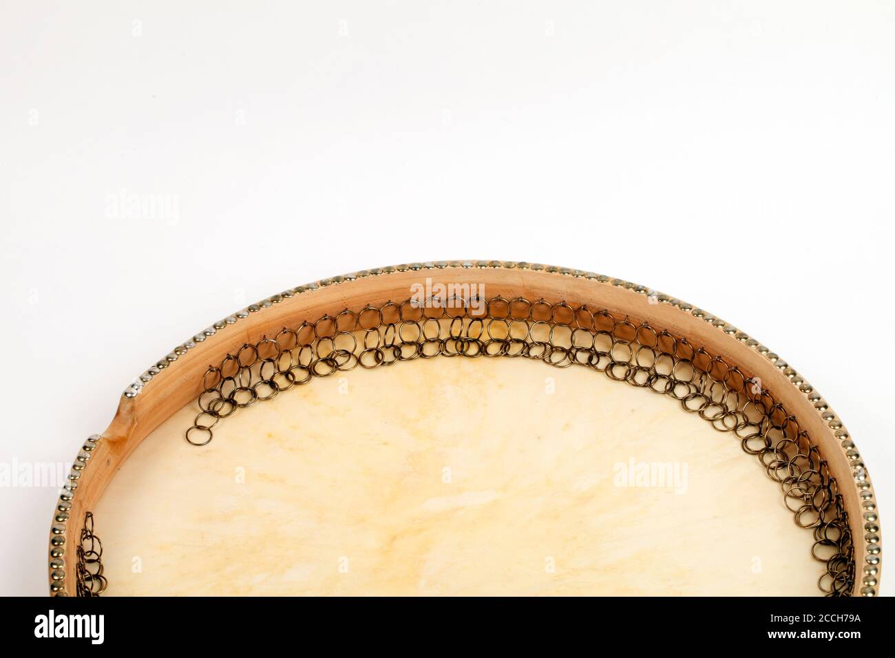 Traditional Daf hand drum from Persia or Turkey, showing rings fixed on ...