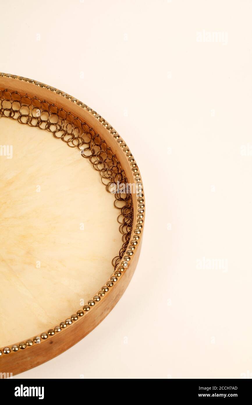 Traditional Daf hand drum from Persia or Turkey, showing rings fixed on ...