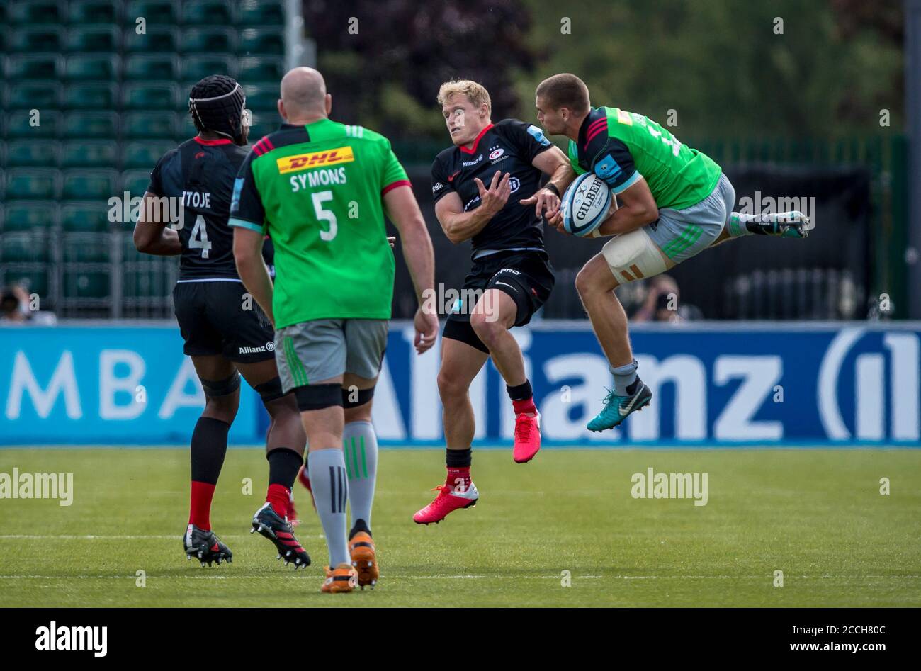 London, UK. 23rd Sep, 2018. James Lang of Harlequins takes the high ...