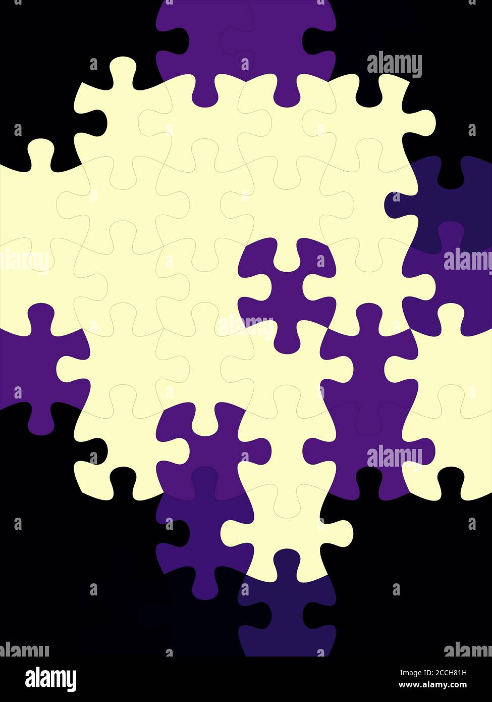 Connected blank puzzle pieces in two different colors digitally created ...