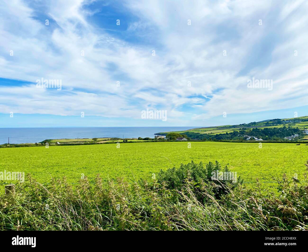 Farm fields looking to the coast in Maughold, Isle of Man Stock Photo ...