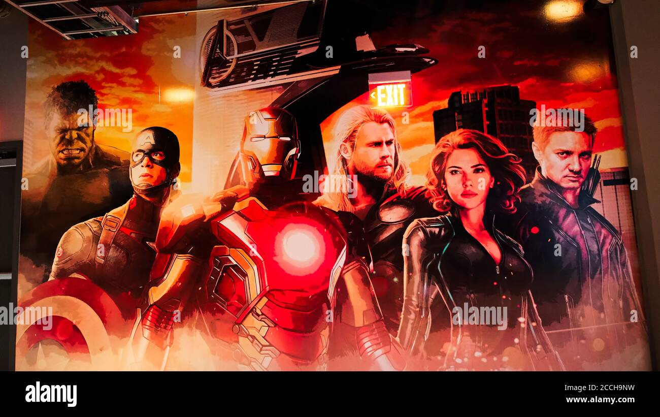 Statue of Marvel superheroes at the Avengers Station complex in Las ...