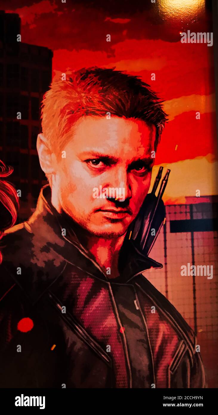 Marvel superheroes Close up of Hawkeye at the Avengers Station complex ...