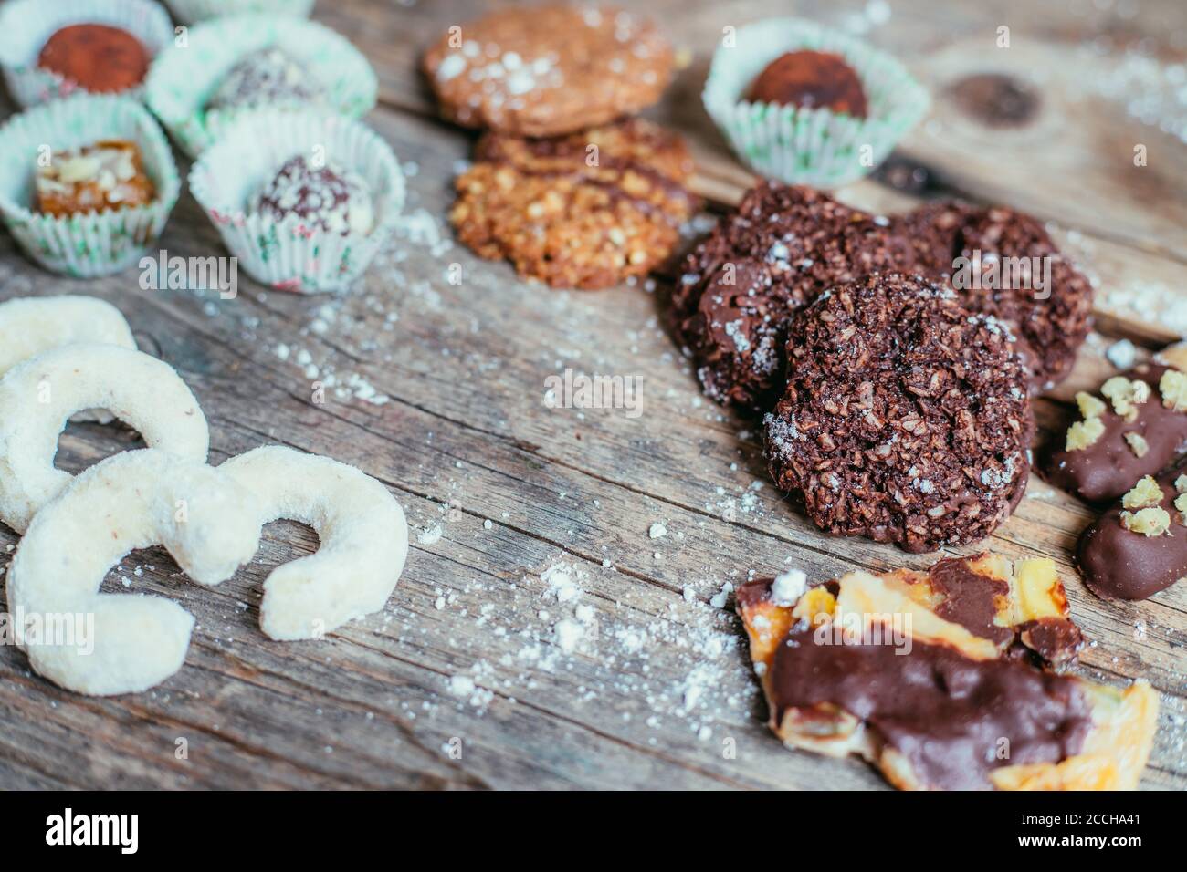 Closeup of variety of traditional European homemade Christmas cookies ...
