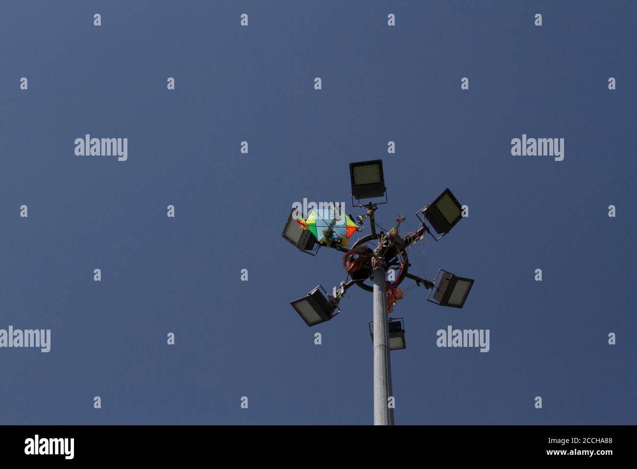 LED lights and a kite. High lighting pole with strong LED lights and a ...