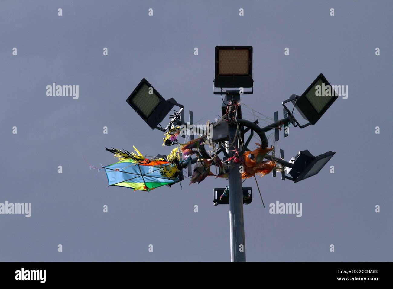 LED lights and a kite. High lighting pole with strong LED lights and a ...