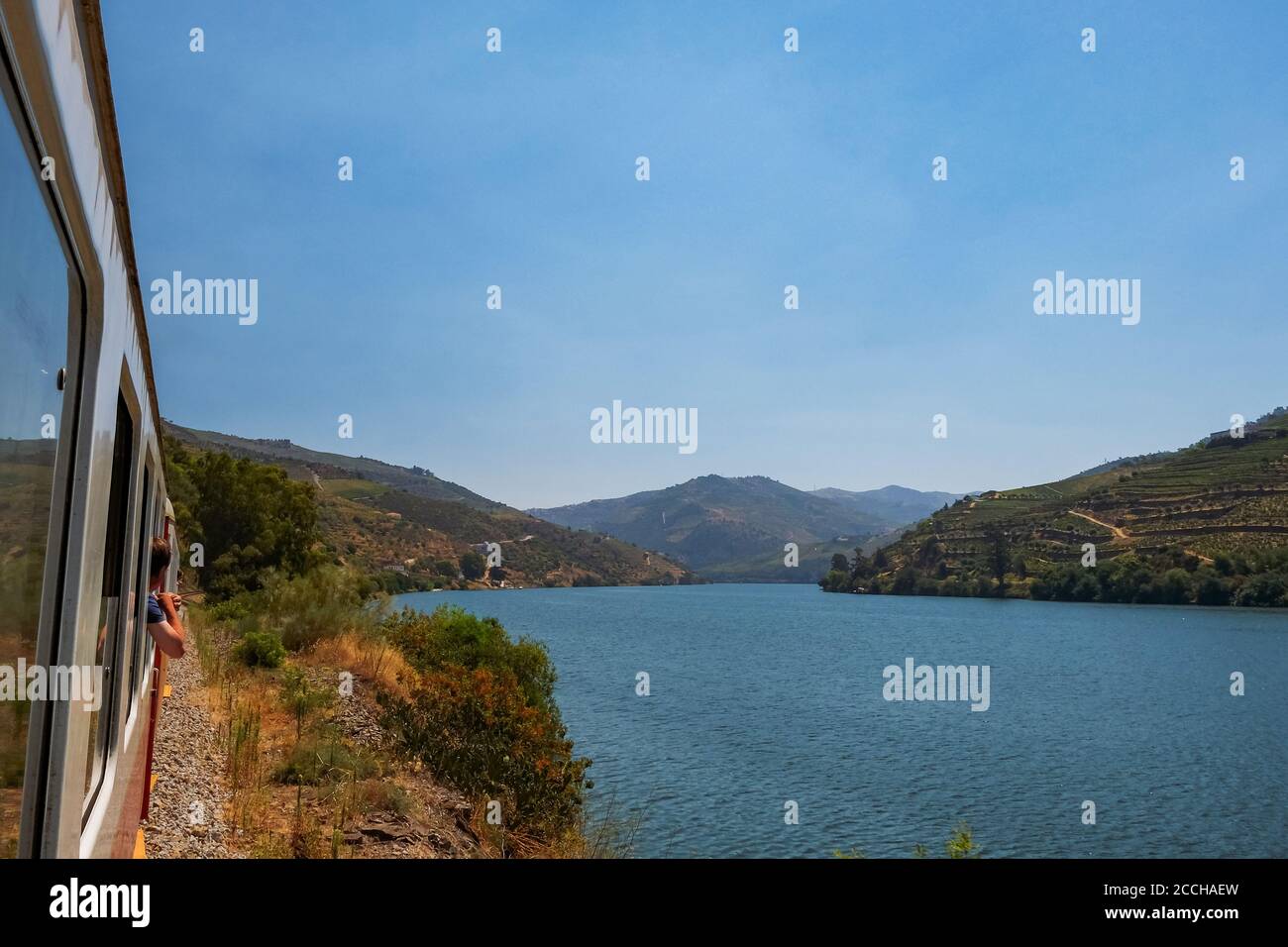 Colorful Historical Train in The Valley of the River Douro, Portugal ...