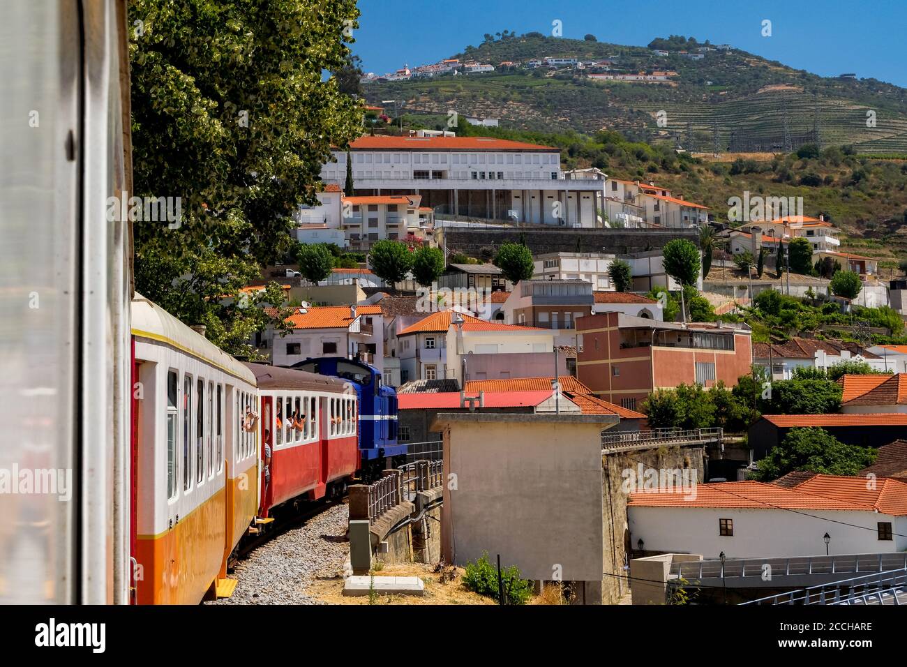 Colorful Historical Train in The Valley of the River Douro, Portugal ...