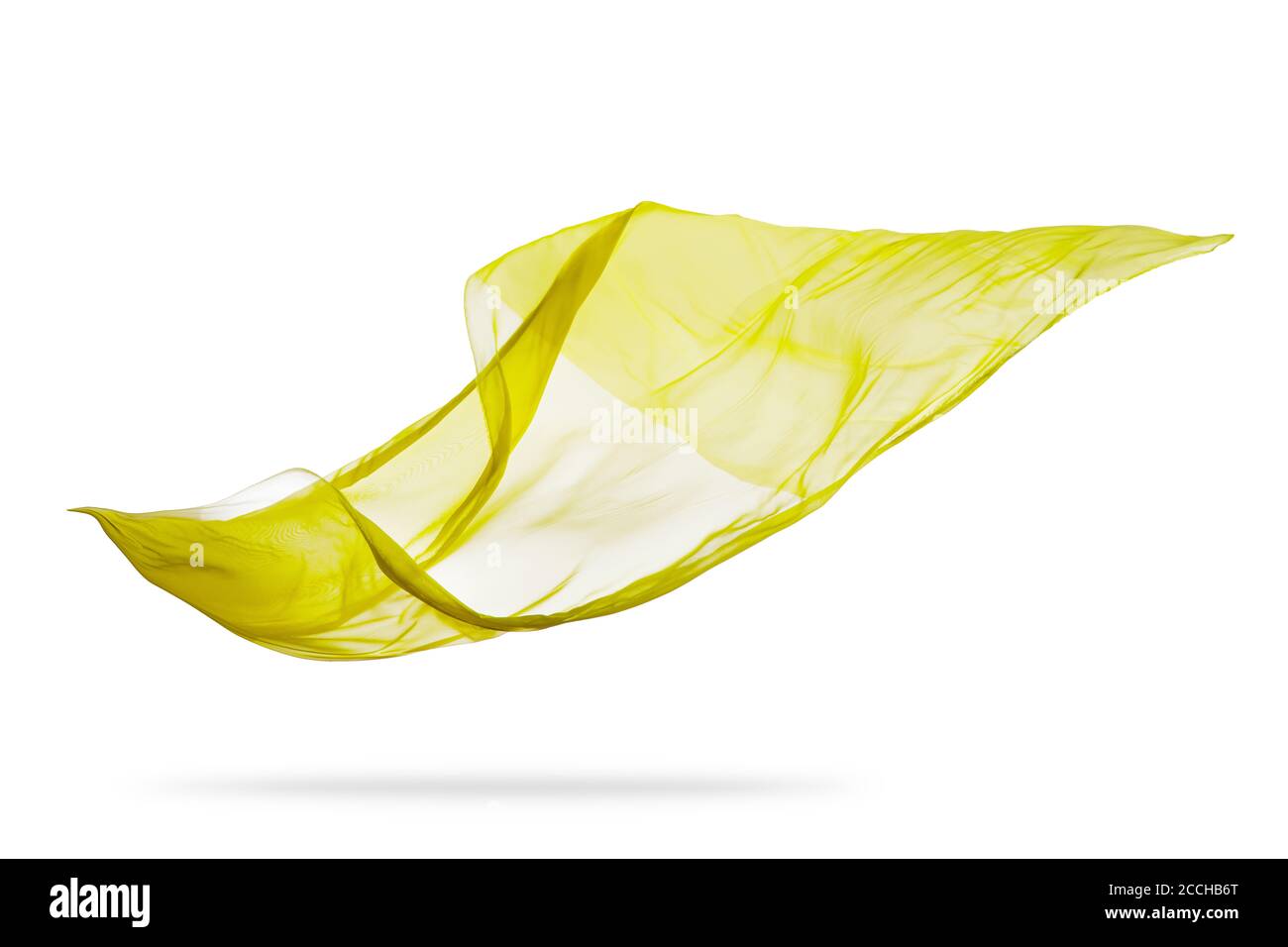 Smooth elegant yellow transparent cloth separated on white background ...