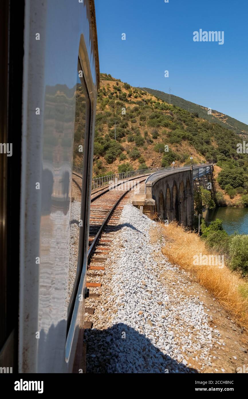 Colorful Historical Train in The Valley of the River Douro, Portugal ...