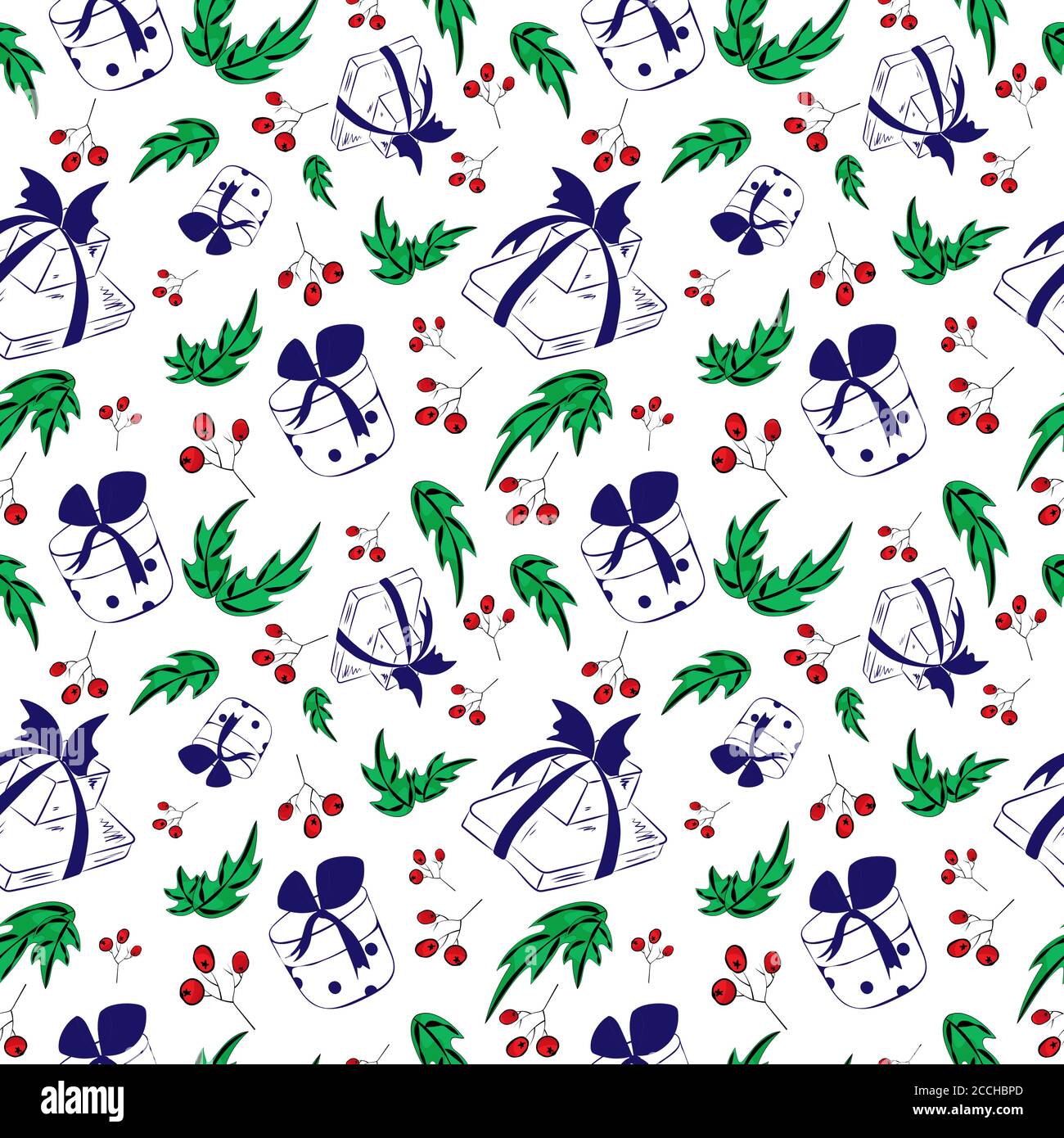 Christmas gift boxes seamless pattern. Hand drawn sketch style ...