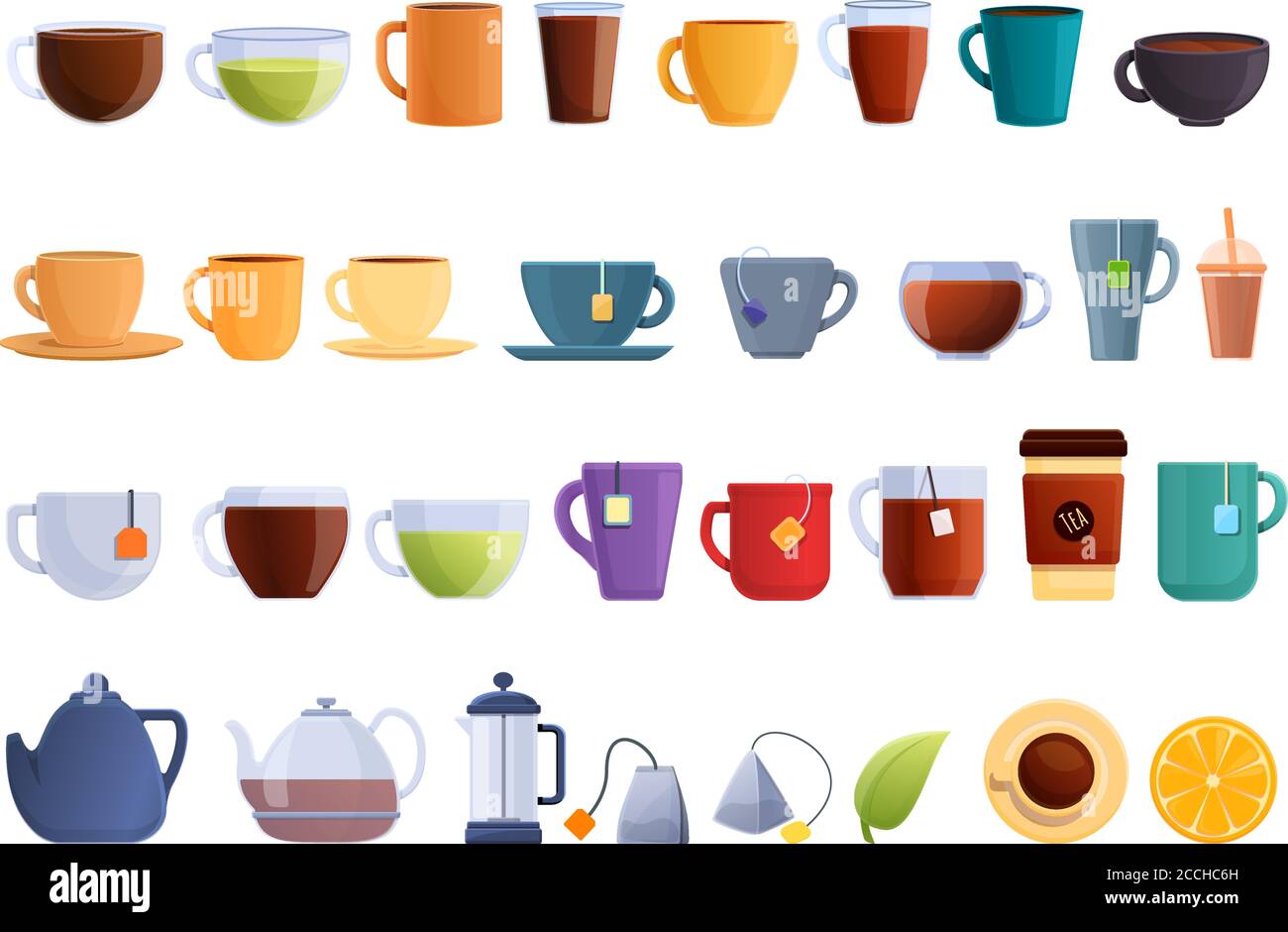 Tea icons set. Cartoon set of tea vector icons for web design Stock ...