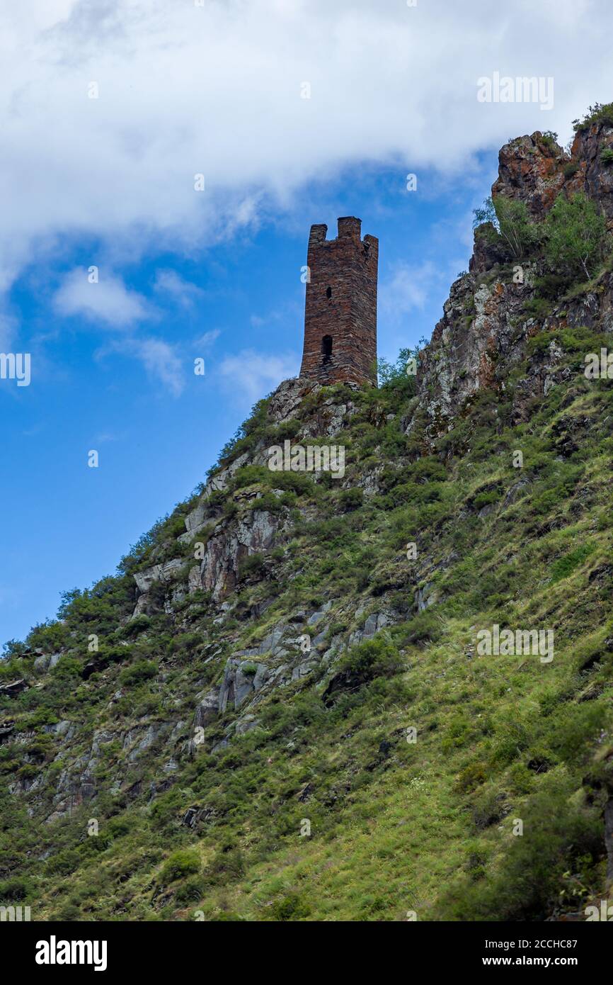 Ruins of Mutso village in Khevsureti, tower of Shetekauri Stock Photo ...