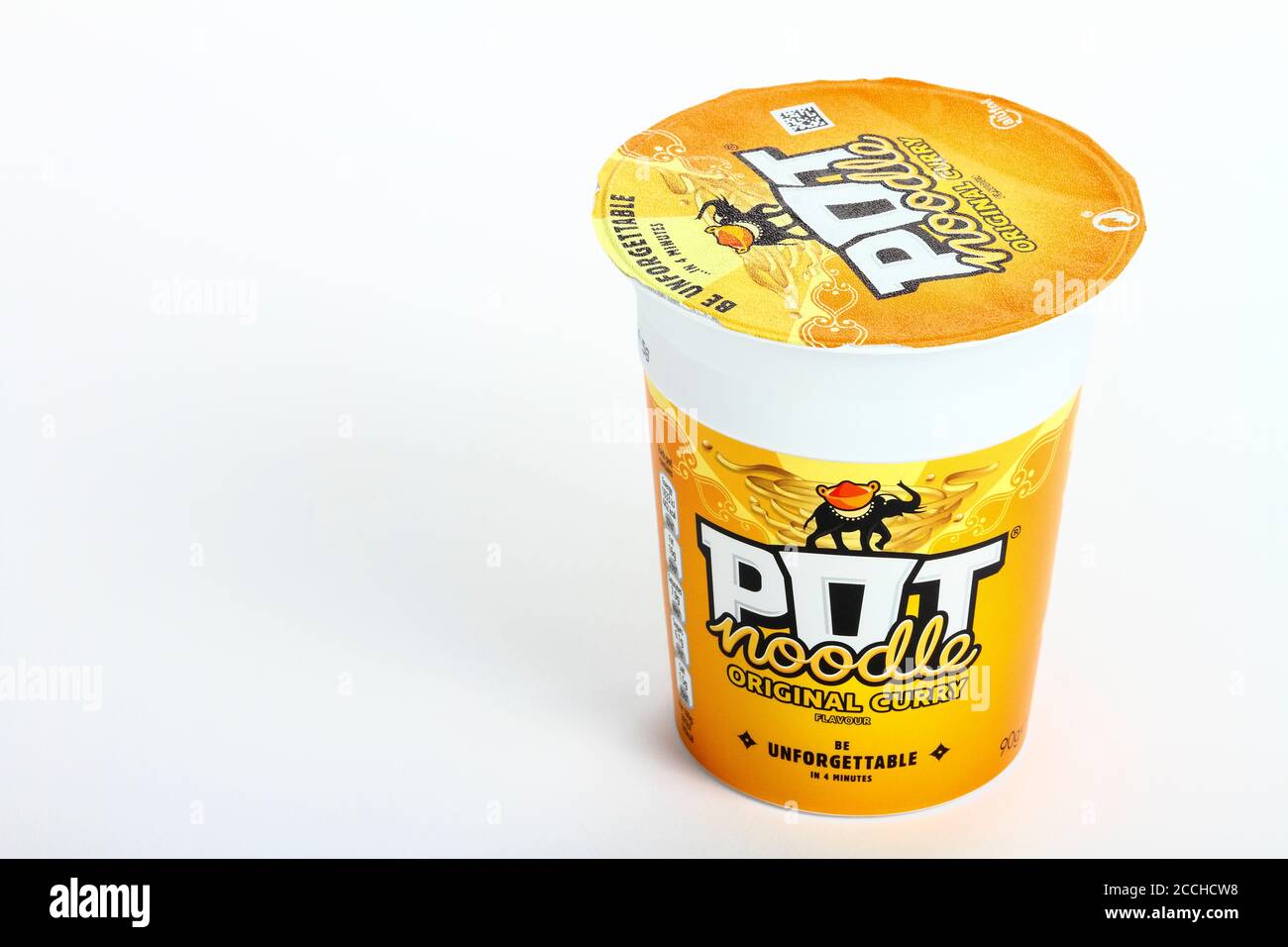 Unilever curry flavour Pot Noodle isolated on a white background Stock ...