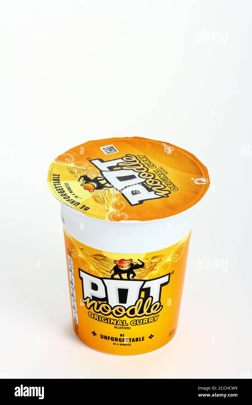 Unilever curry flavour Pot Noodle isolated on a white background Stock ...