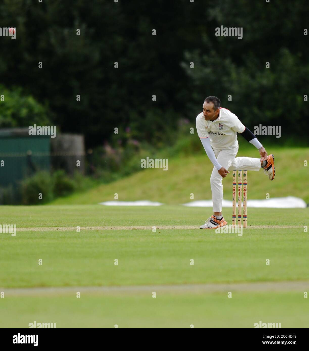 A Denton bowler in action in the Greater Manchester Cricket league ...