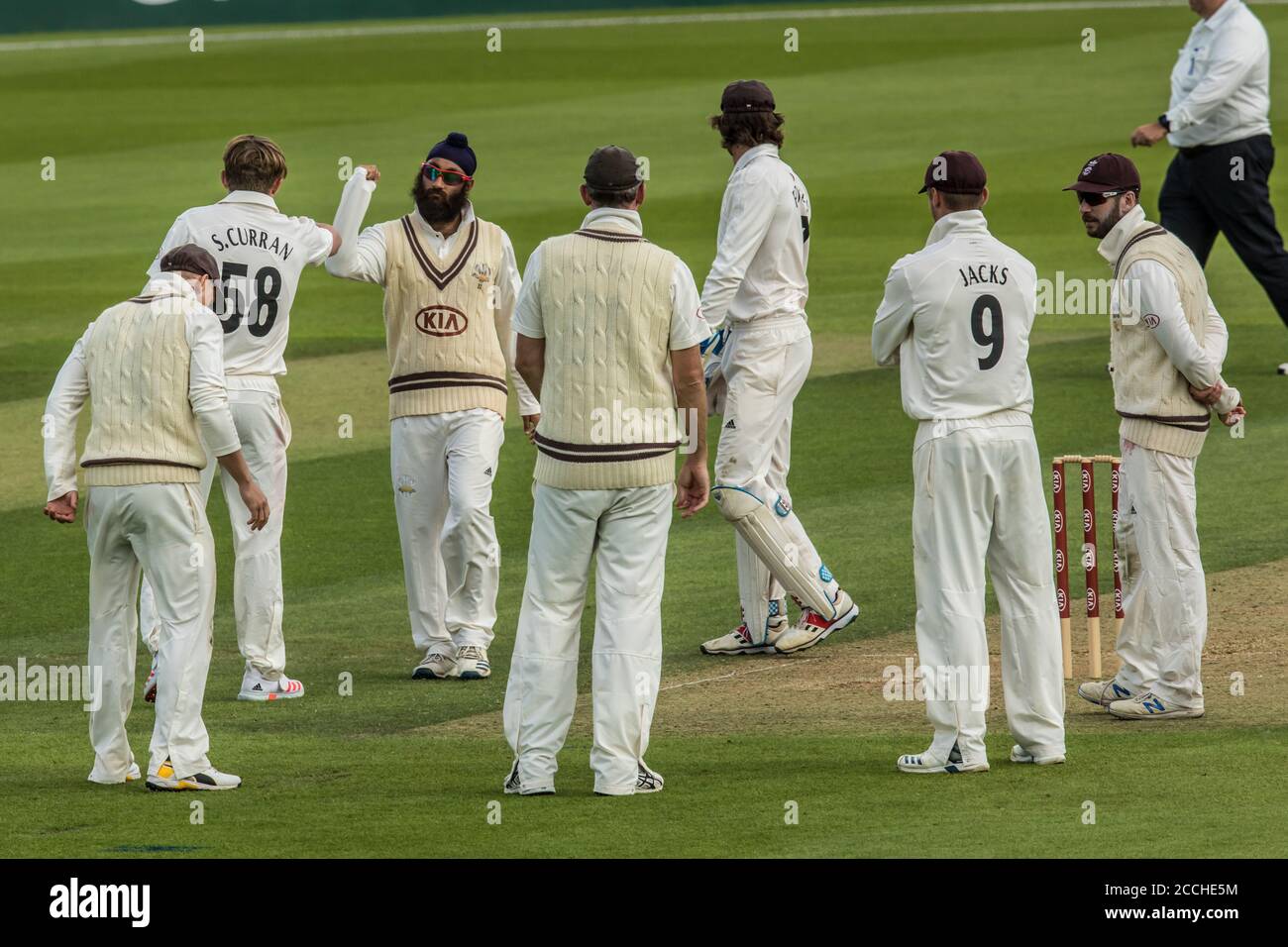 London, UK. 22 August, 2020. Sam Curran celebrates with Amar Virdi ...