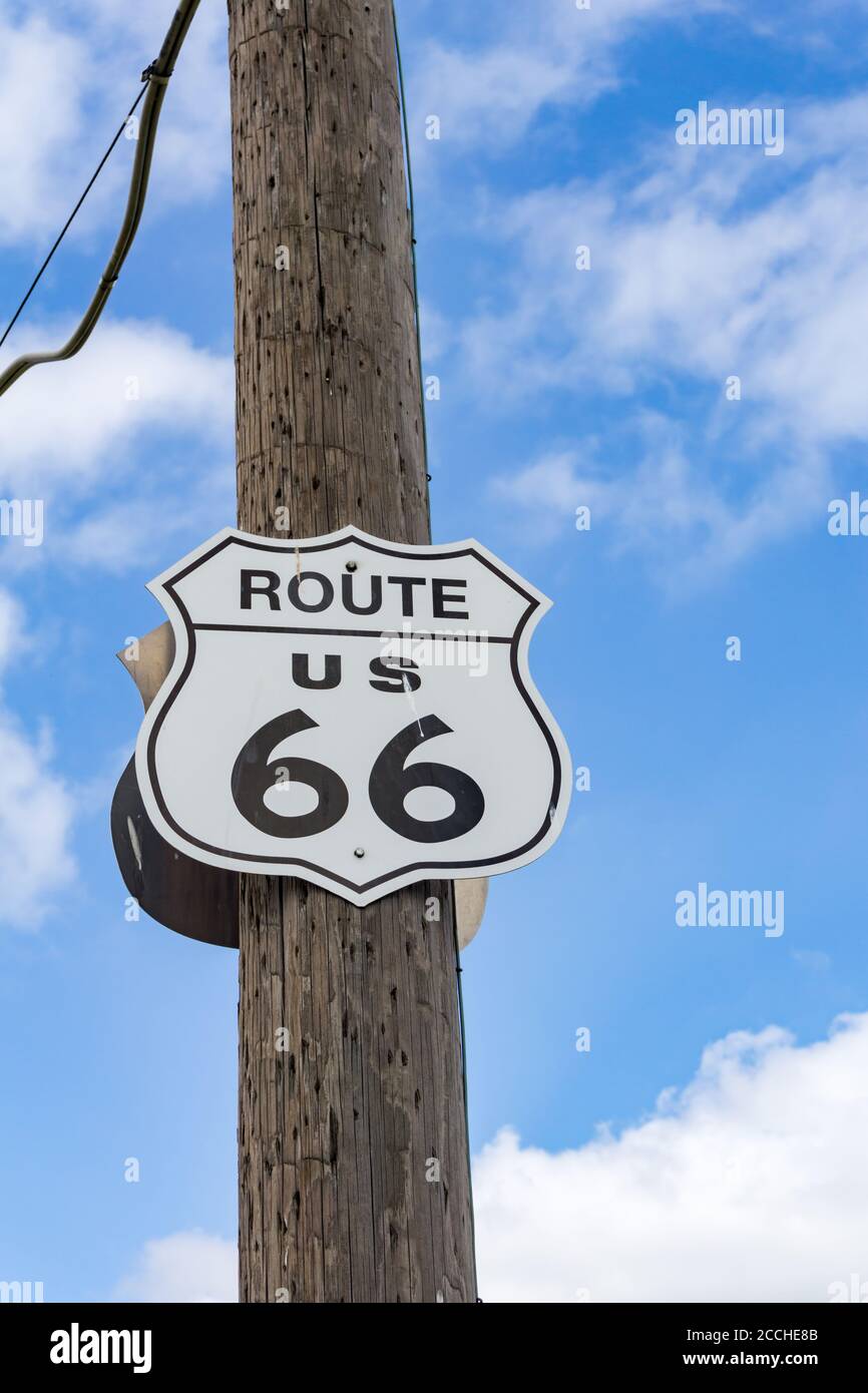 Route US 66 highway sign small shield shape on power pole1 one of the ...