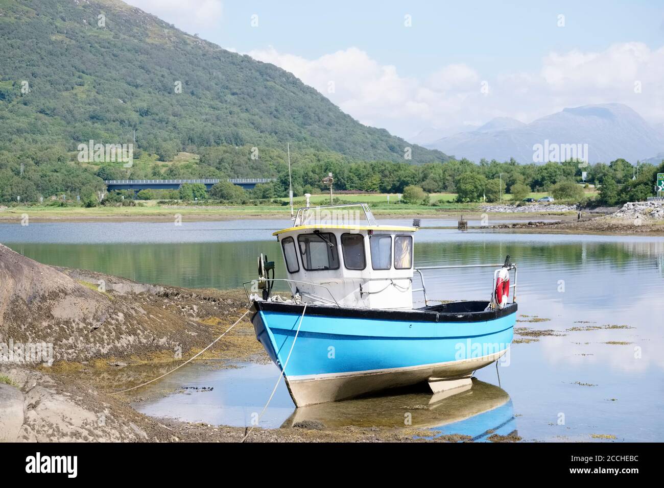 Blue boat in sea water for tranquility calm peace and mindfulness in ...