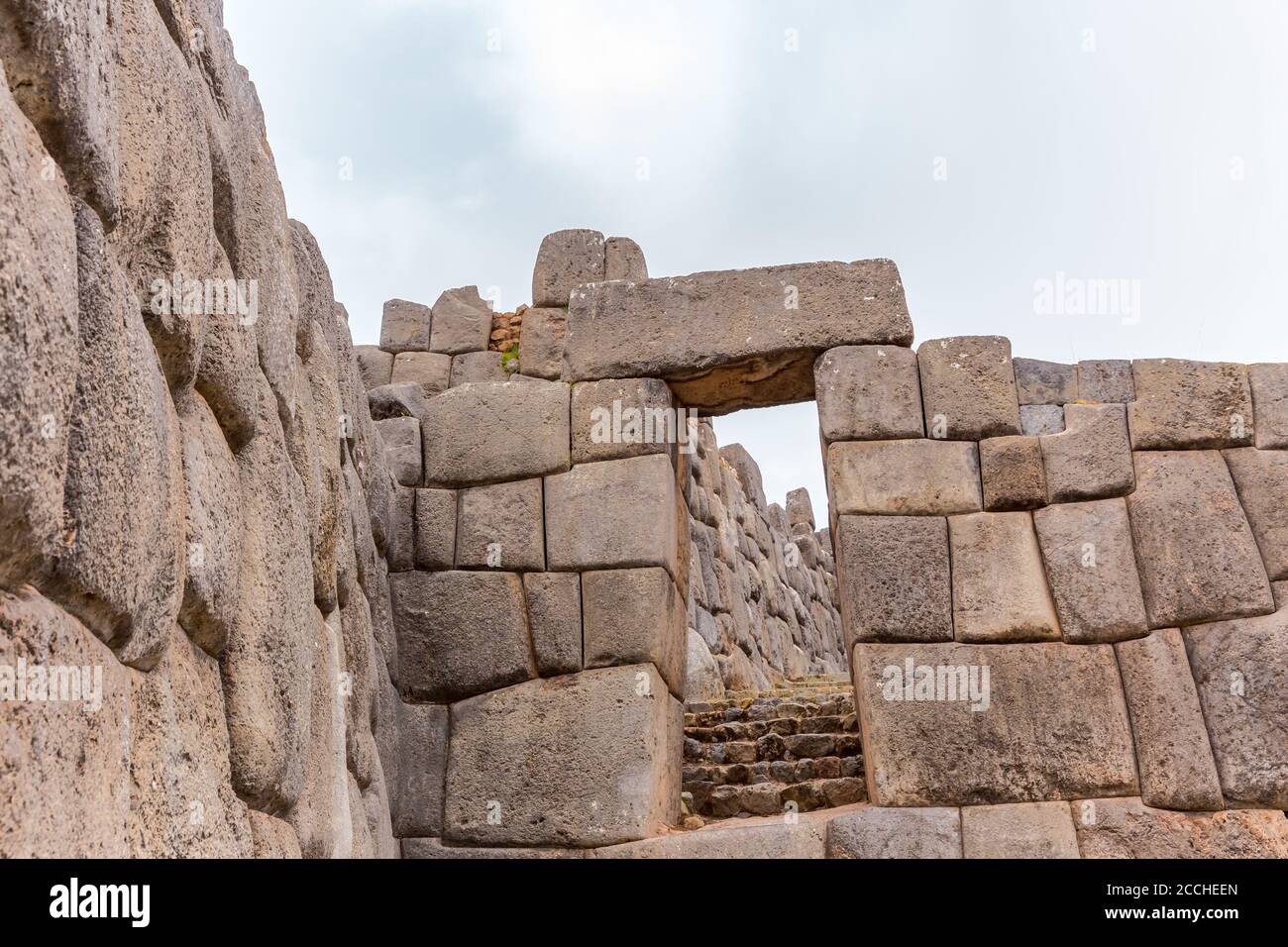 View of Sacsayhuaman fortress, Inca ruins in Cusco or Cuzco town, Peru ...