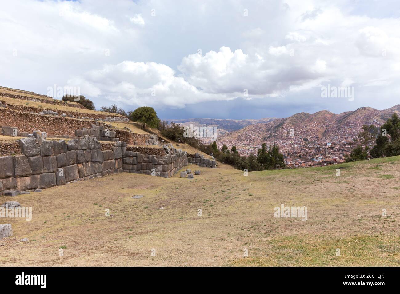 View of Sacsayhuaman fortress, Inca ruins in Cusco or Cuzco town, Peru ...
