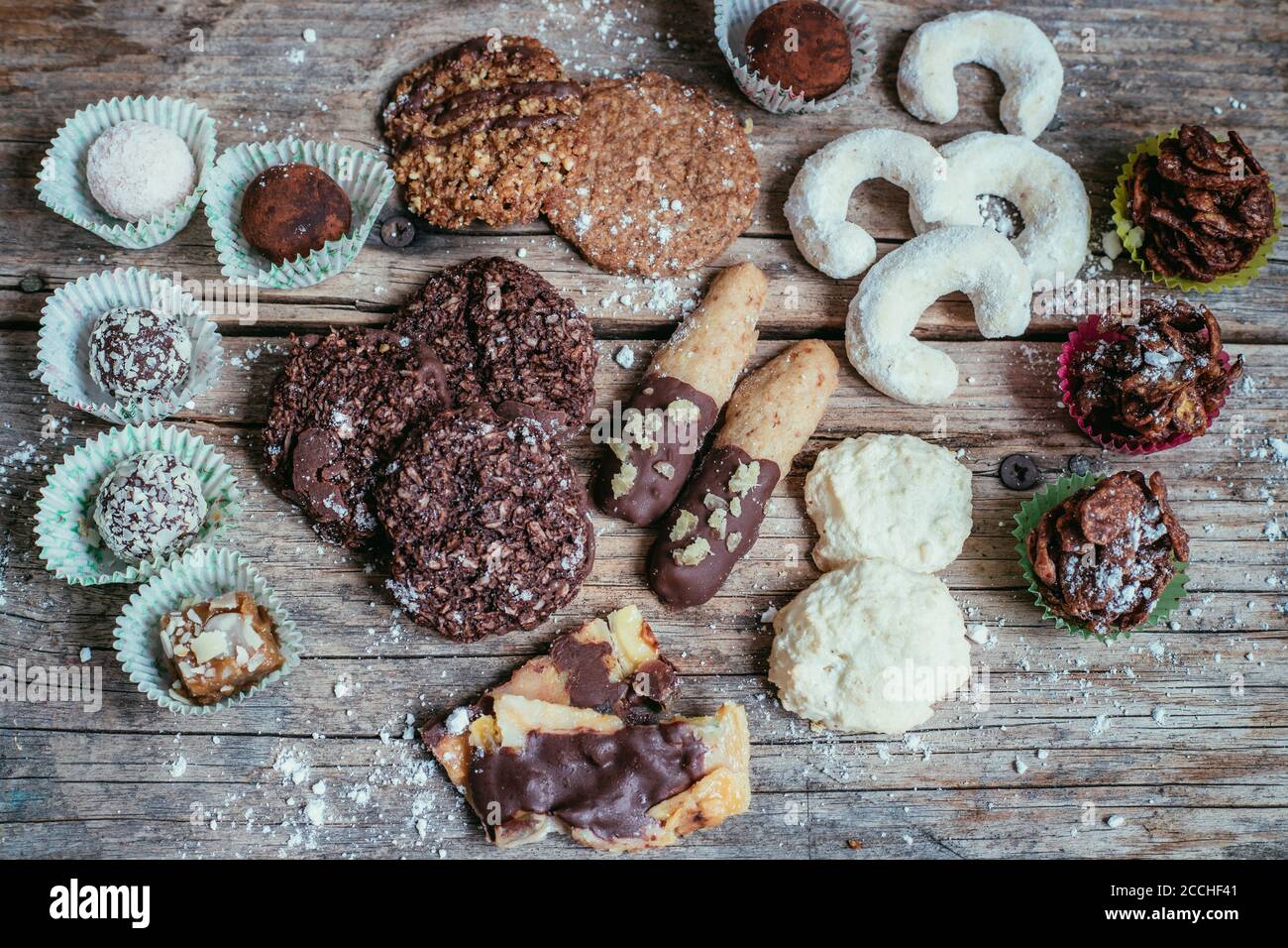 Closeup of variety of traditional European homemade Christmas cookies ...