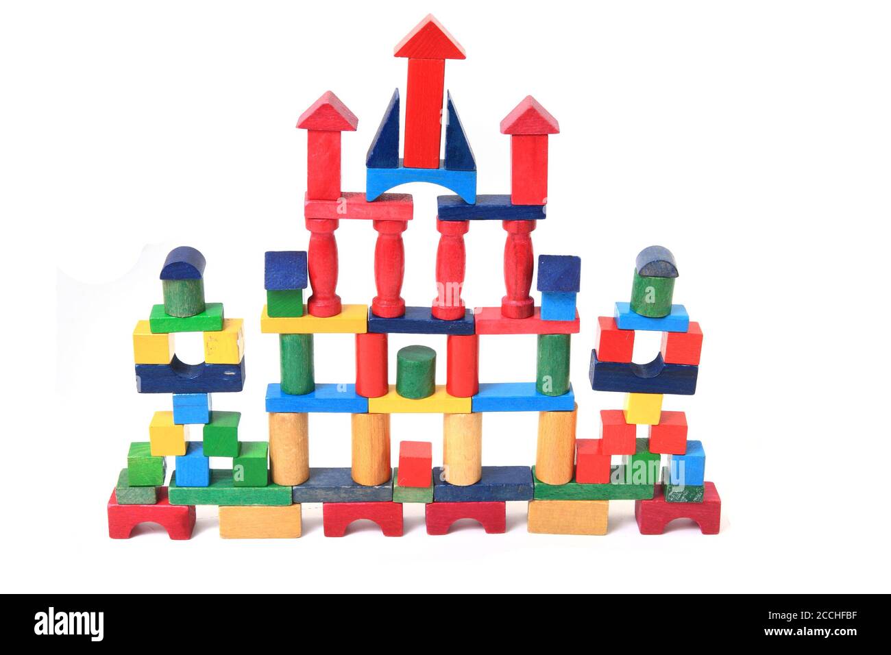 wooden bricks castle isolated on the white background Stock Photo - Alamy