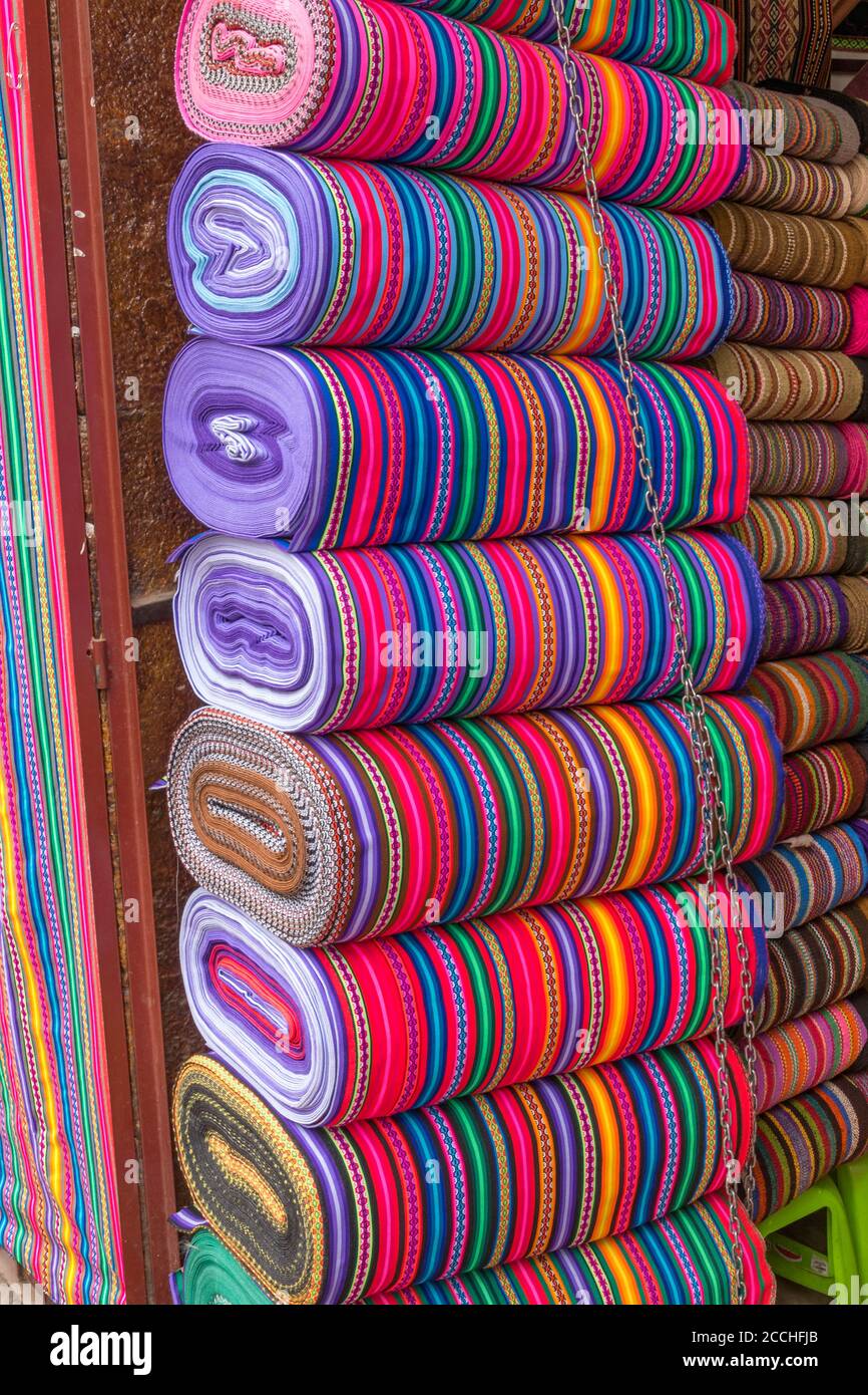 Peruvian traditional colourful native handicraft textile fabric at ...