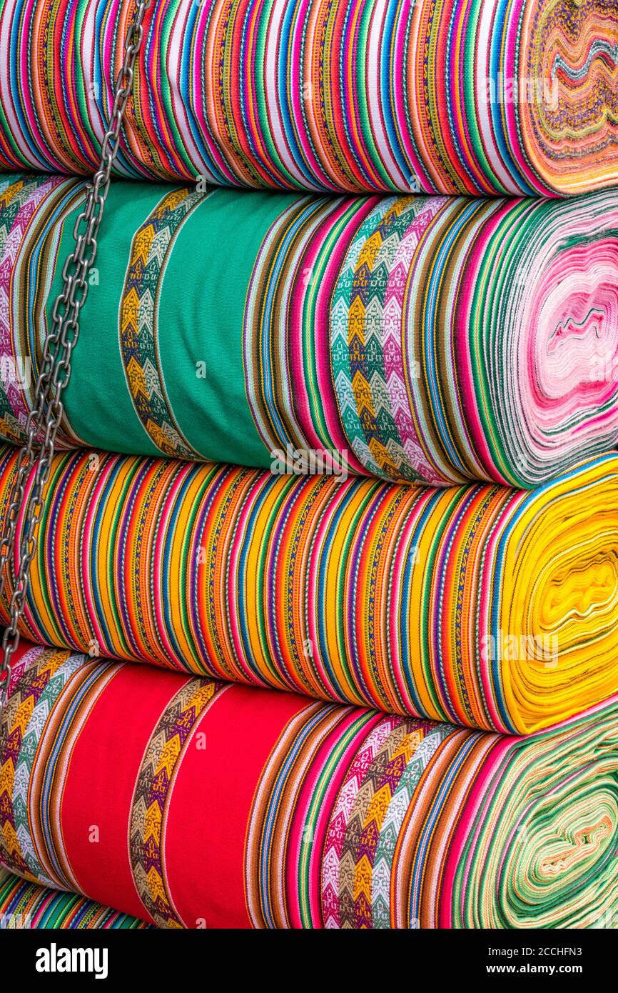 Peruvian traditional colourful native handicraft textile fabric at ...
