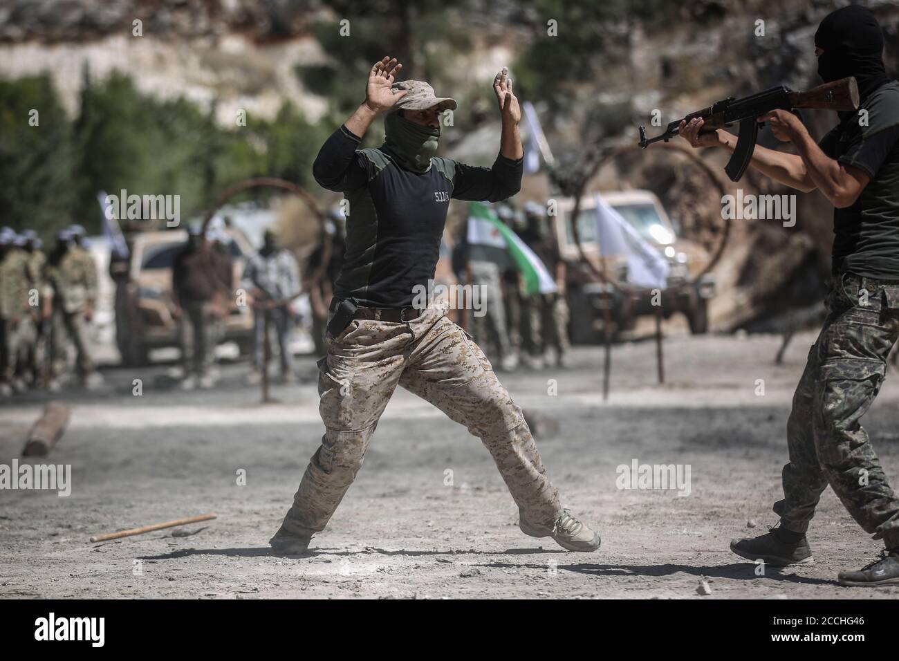 Idlib, Syria. 22nd Aug, 2020. Special Forces fighters take part in a ...
