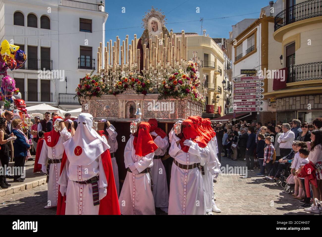 Procession in Spain during Easter Holy Week (Samana Santa) carrying a ...