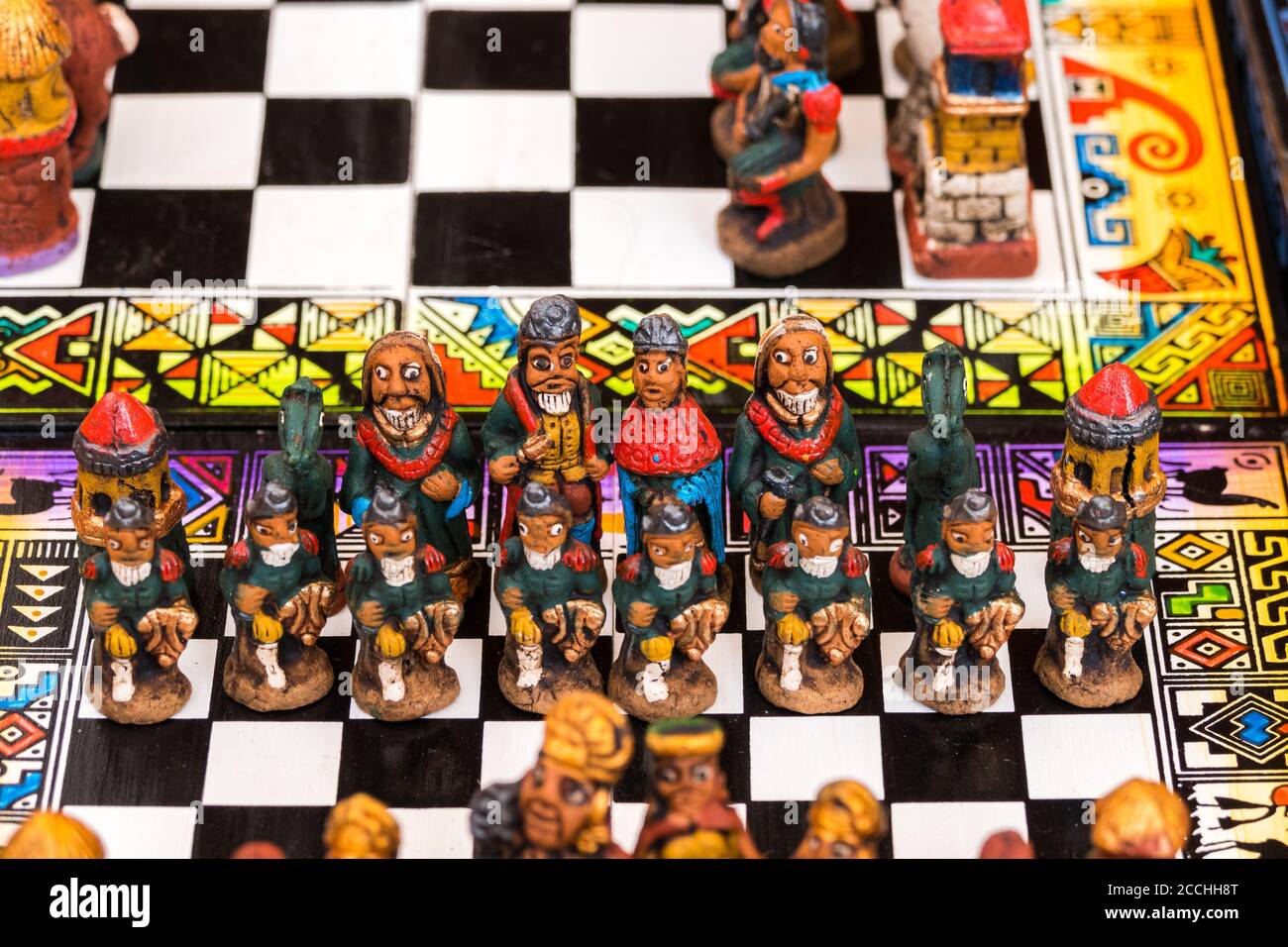 The traditional chess game art and craft product with Spanish against ...