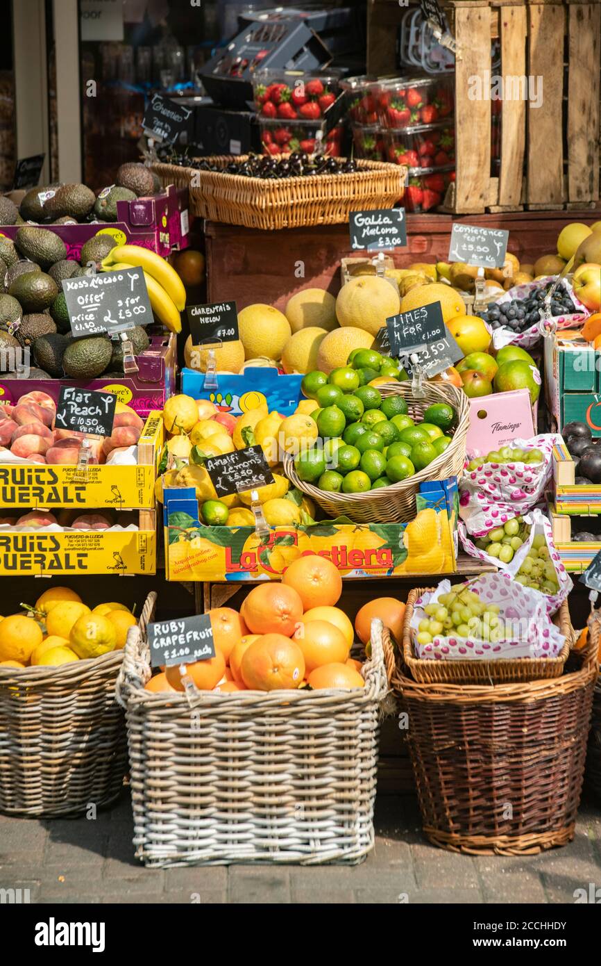 Fruit and vegetables on display outside an organice produce shop Stock ...