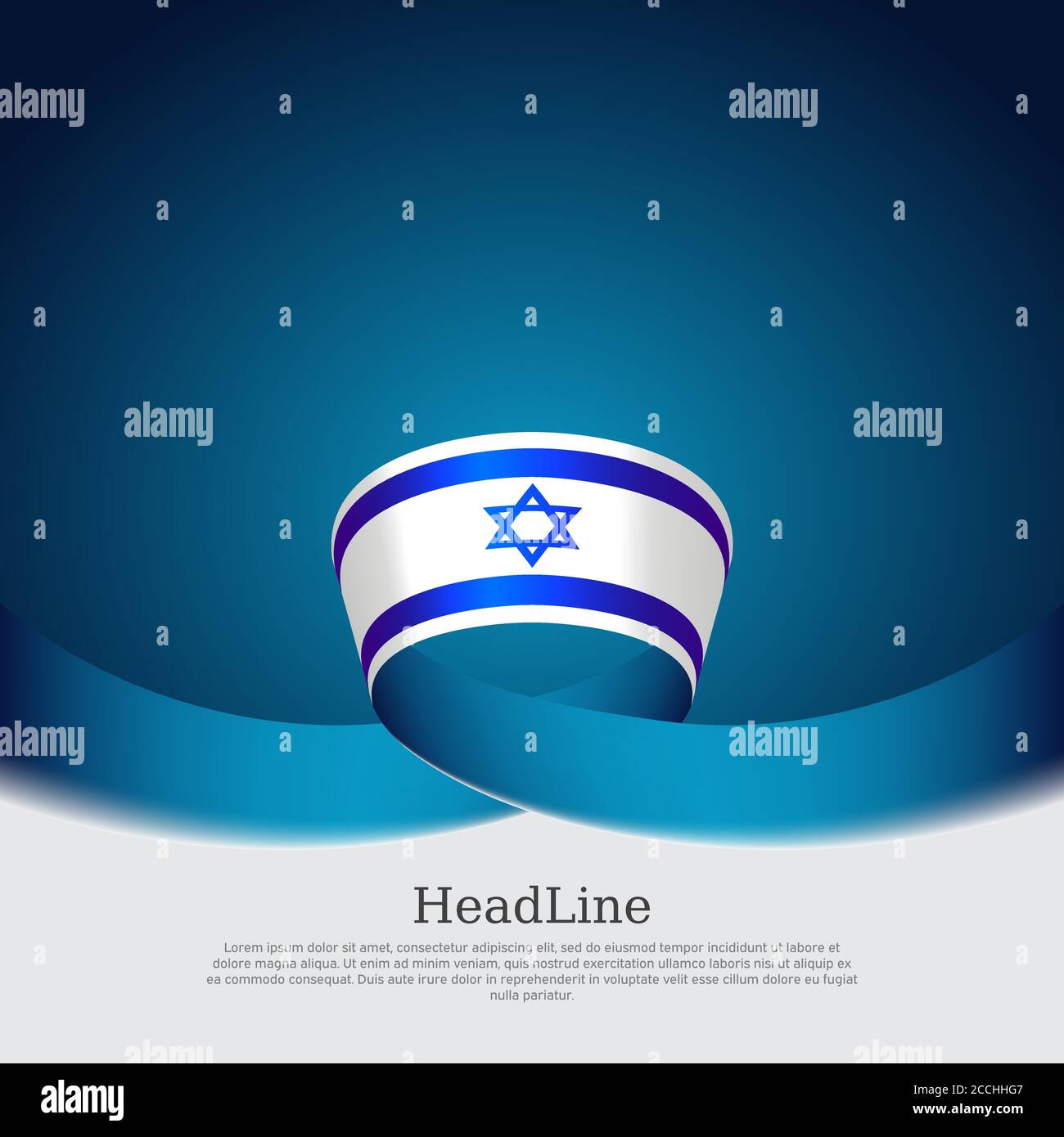 Color wavy ribbons of the flag of israel on a white blue background ...